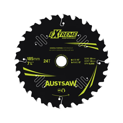 Extreme Timber Blade 185mm x 20/16 Bore x 24T Thin Kerf – Fasten Up